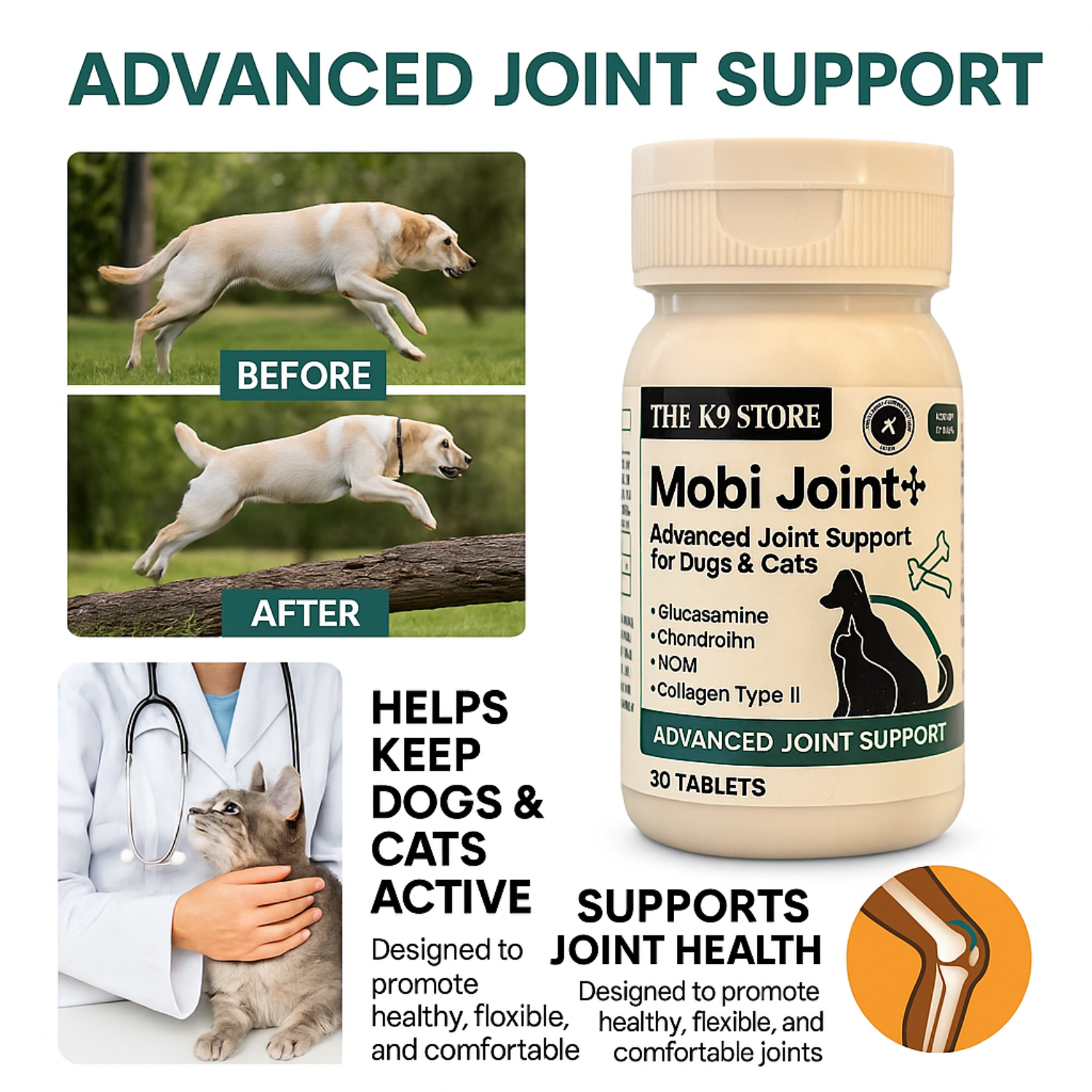 The K9 Store Mobi Joint+ Advanced Joint Support for Dogs & Cats with G